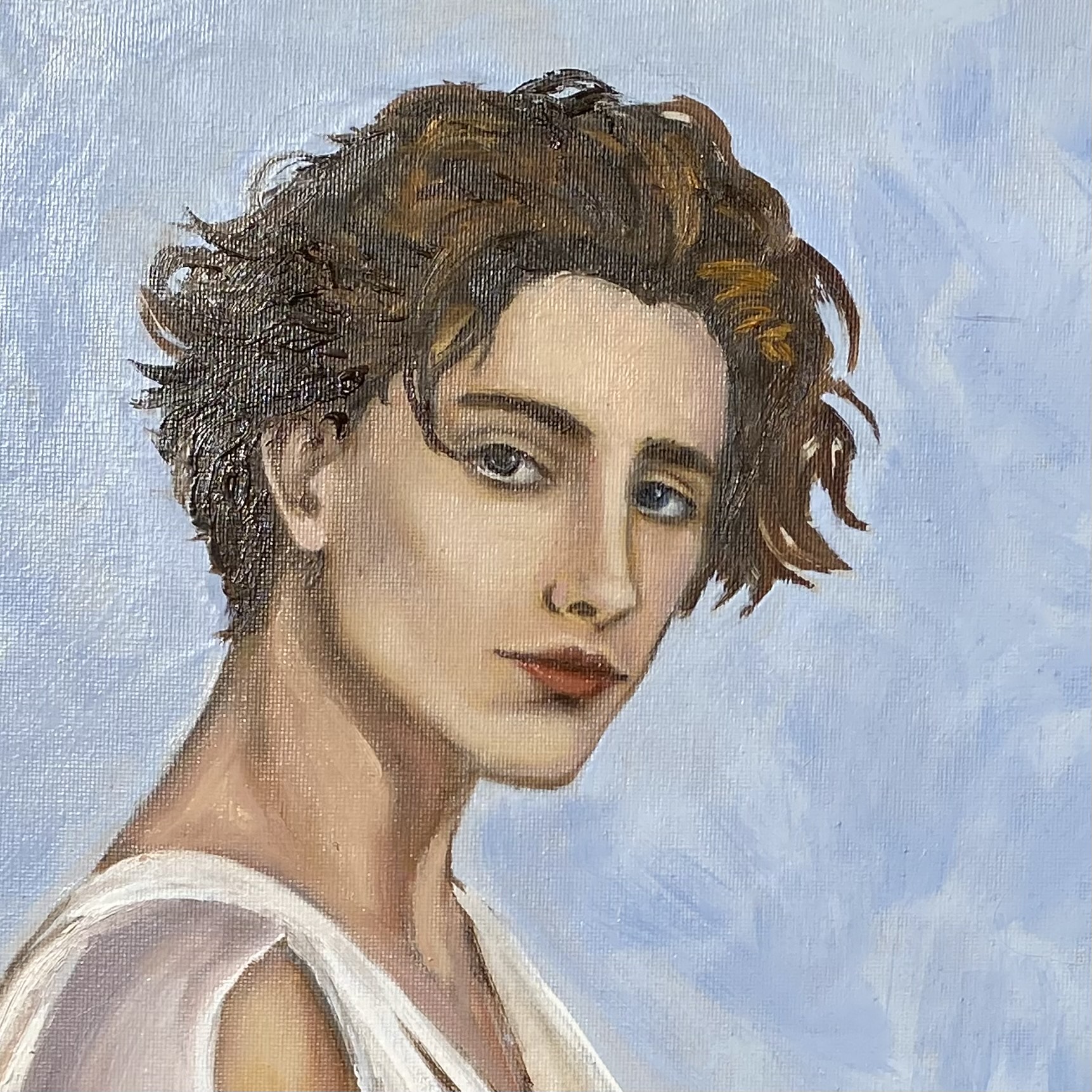 Timothée Chalamet: Youthful Elegance. Oil painting on canvas.